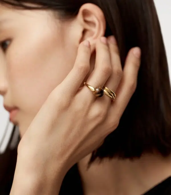 Monica Vinader X Kate Young Gold Vermeil And Tiger’s Eye Round Ring