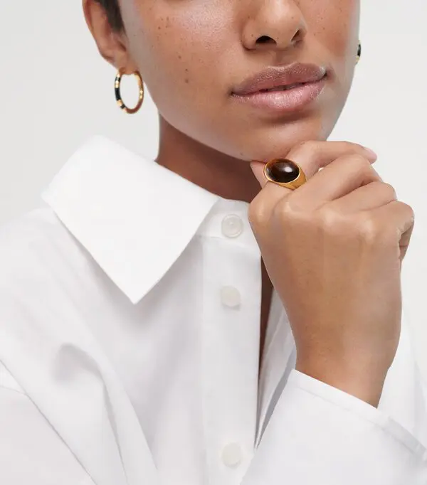 Monica Vinader X Kate Young Gold Vermeil And Tiger’s Eye Ring