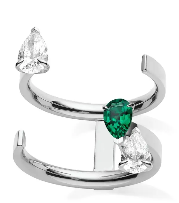REPOSSI White Gold, Diamond And Emerald Toi Et Moi Ring