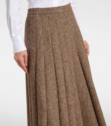Brunello Cucinelli Pleated Wool-blend Tweed Midi Skirt