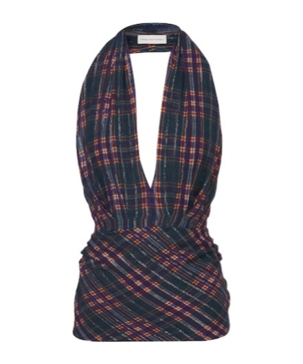Dries Van Noten Plaid Lamé Halterneck Top