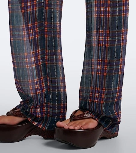 Dries Van Noten Plaid Lamé Straight Pants