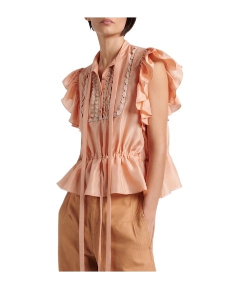 Chloé Ruffled Lace-trimmed Silk Top