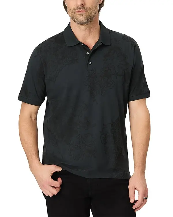 Robert Graham Linford Short Sleeve Knit Cotton Polo Shirt - Black