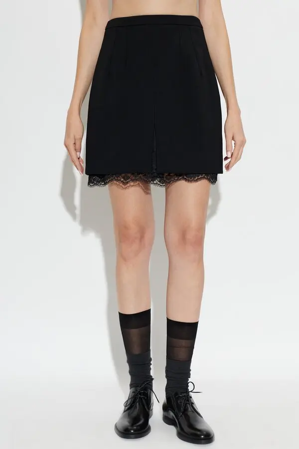 Dolce & Gabbana Wool Mini Skirt With Lace Detailing