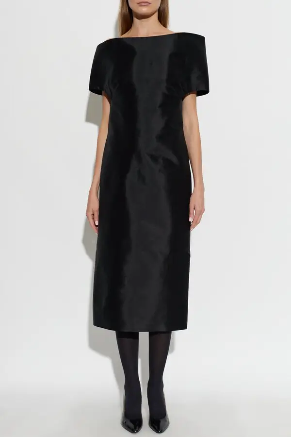 JIL SANDER Off-shoulder Satin-taffeta Midi Dress