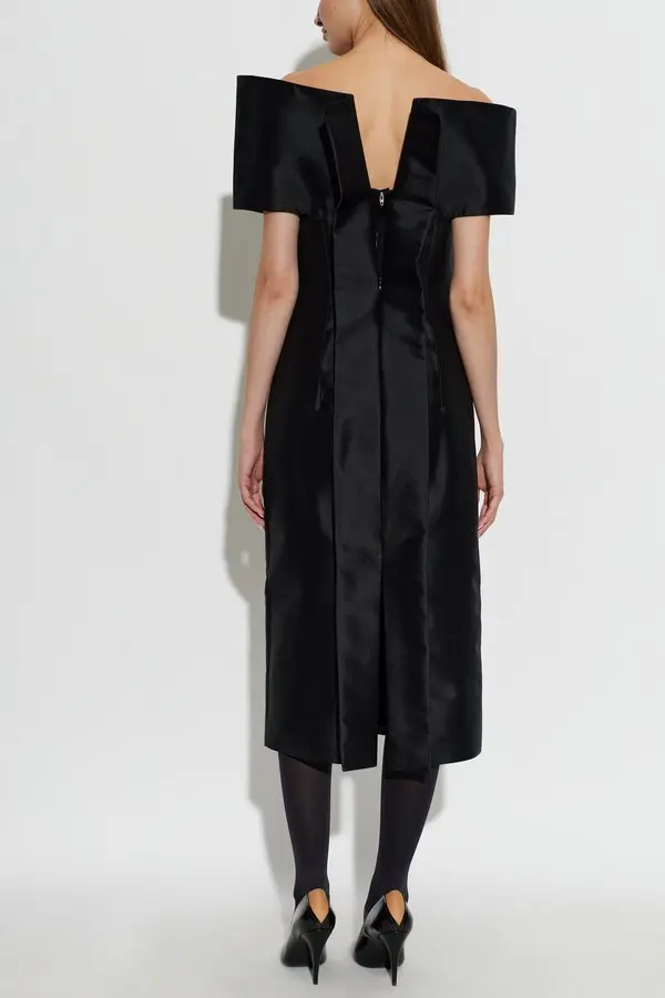 JIL SANDER Off-shoulder Satin-taffeta Midi Dress