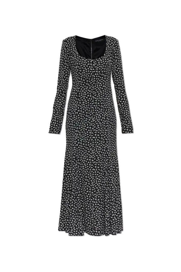 Dolce & Gabbana Silk Mid-length Dress With Long Sleeves - Black