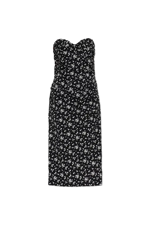 Dolce & Gabbana Silk Midi Floral Strapless Dress - Black