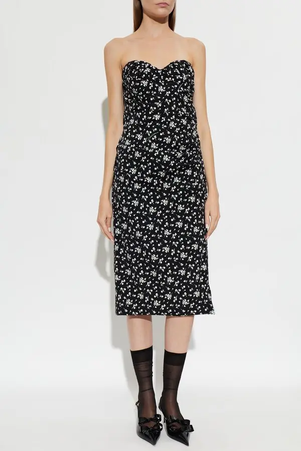 Dolce & Gabbana Silk Midi Floral Strapless Dress