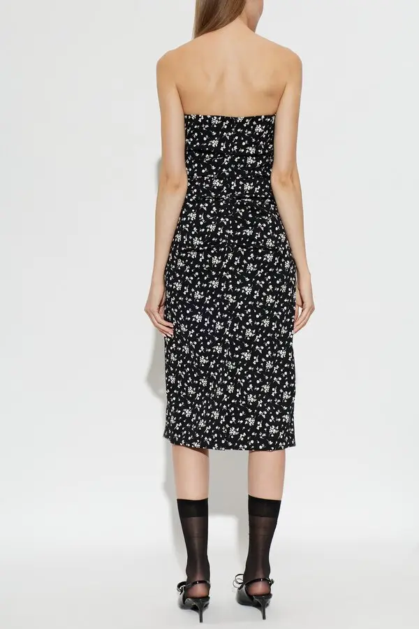 Dolce & Gabbana Silk Midi Floral Strapless Dress