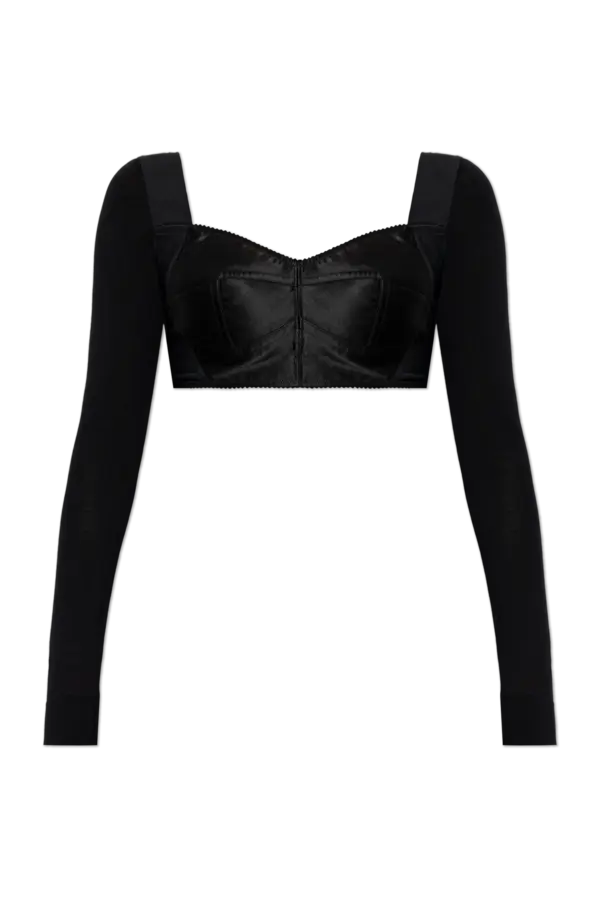 Dolce & Gabbana Satin Corset-inspired Long Sleeve Crop Top