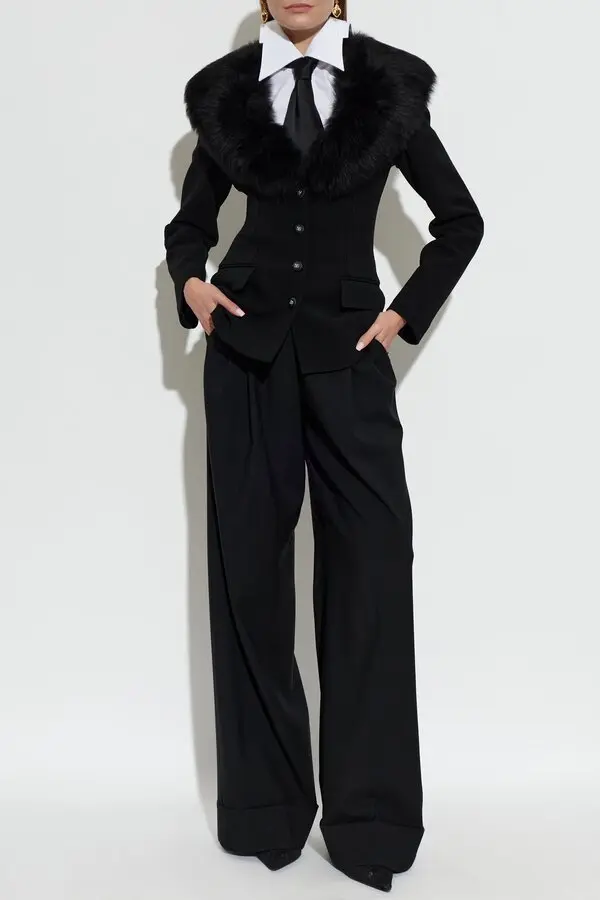 Dolce & Gabbana Wool Blazer With Fur Collar