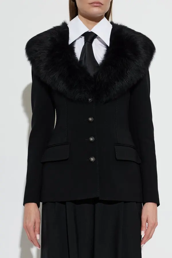 Dolce & Gabbana Wool Blazer With Fur Collar