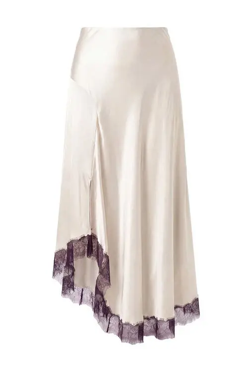 NICHOLAS London Lace Trim Asym Skirt - Chalk