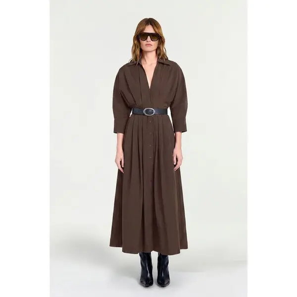 NICHOLAS Lanae V Neck Midi Dress - Truffle