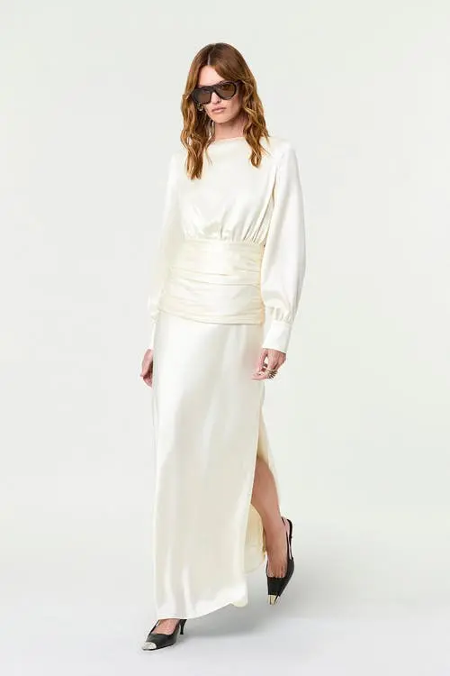 NICHOLAS Samina Gown With Shirred Waistband - Chalk