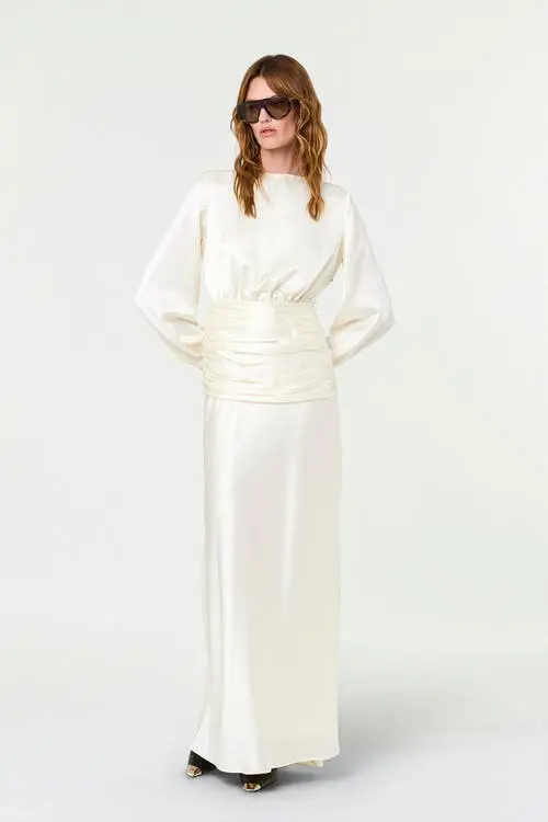 NICHOLAS Samina Gown With Shirred Waistband - Chalk