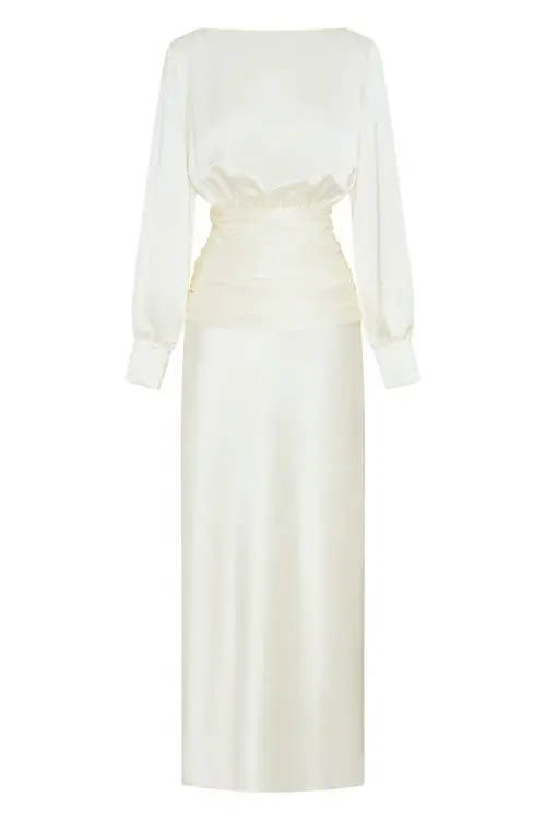 NICHOLAS Samina Gown With Shirred Waistband - Chalk