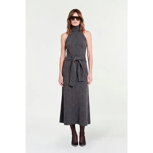 NICHOLAS Zinnia Rollneck Tie Waist Dress - Charcoal