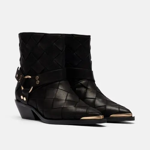 MARC NOLAN Cassidy Woven Harness Ankle Boot - Black Woven