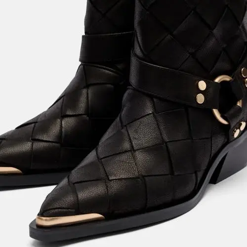 MARC NOLAN Cassidy Woven Harness Ankle Boot - Black Woven