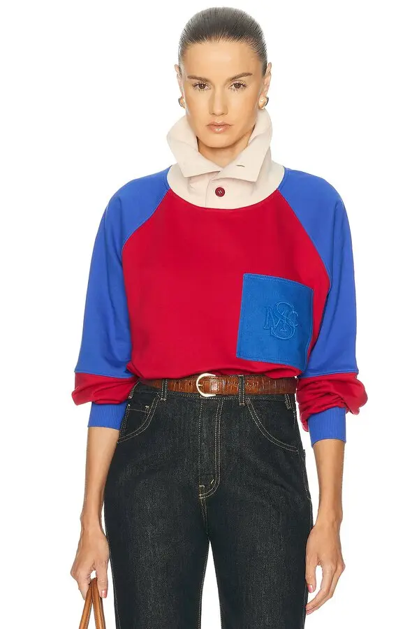 Stella McCartney Colour Block High Neck Sweatshirt In Blue - Blue & Red