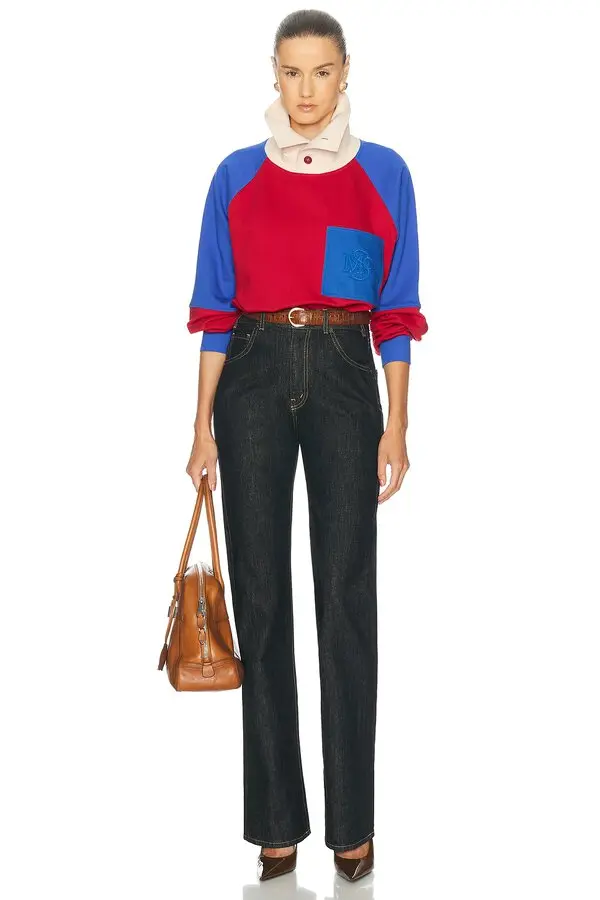 Stella McCartney Colour Block High Neck Sweatshirt In Blue - Blue & Red