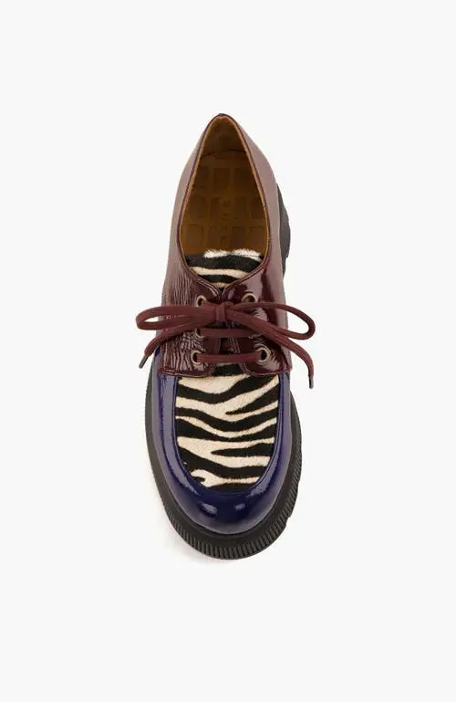 Chie Mihara Qamba49 Zebra Print Patent Leather Lace-up Oxford