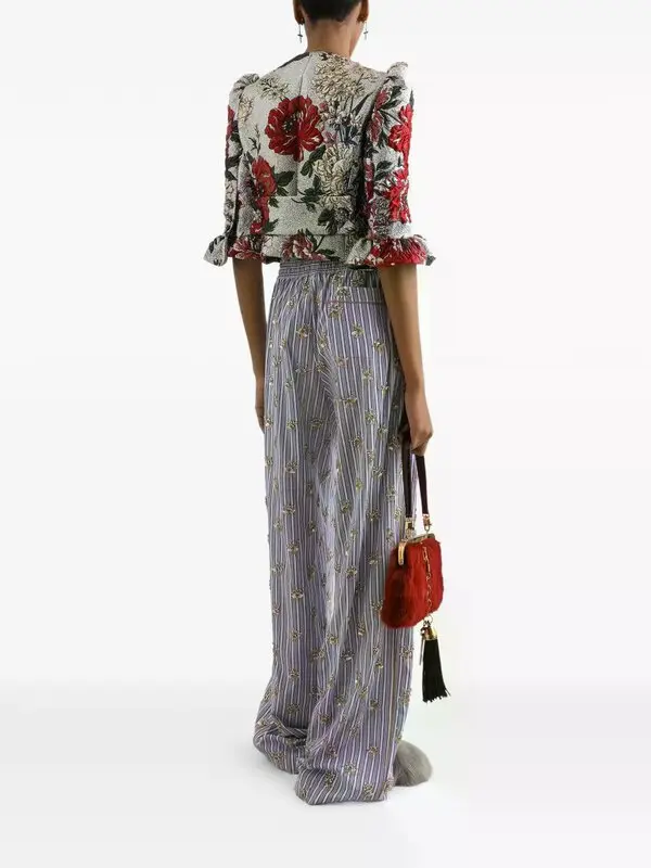Dolce & Gabbana Poplin Trousers With Floral Embroidery