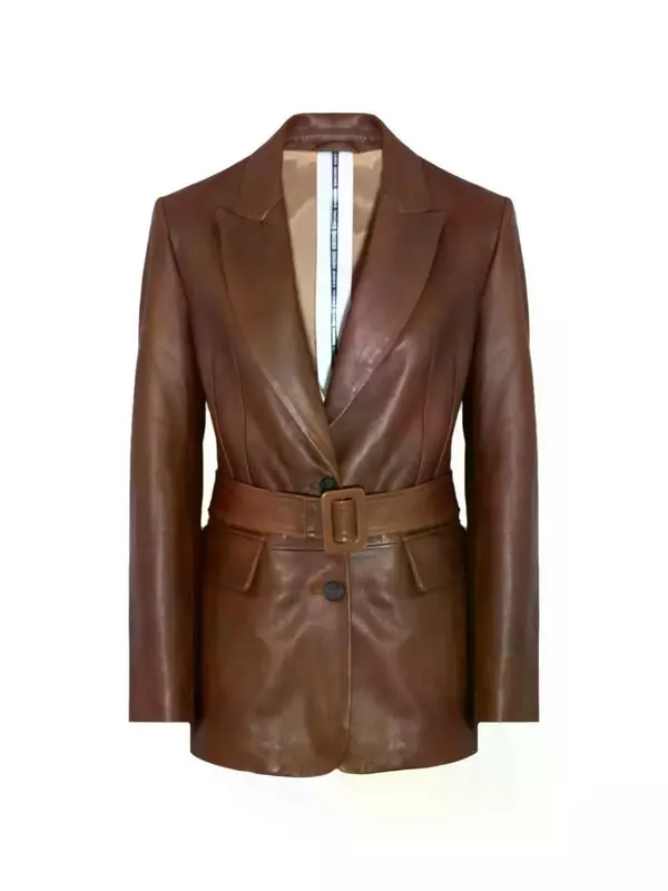 SWORD 6644 Belted Single-breasted Leather Blazer