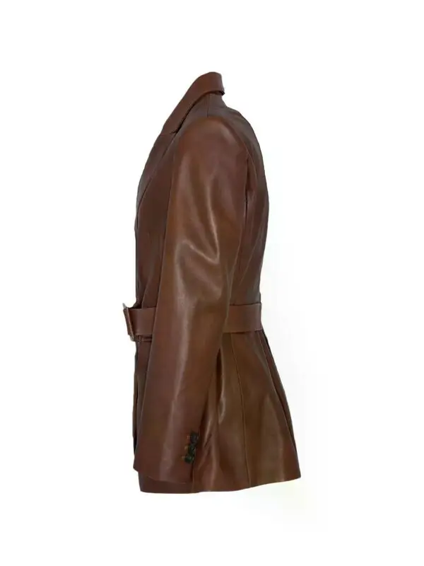 SWORD 6644 Belted Single-breasted Leather Blazer