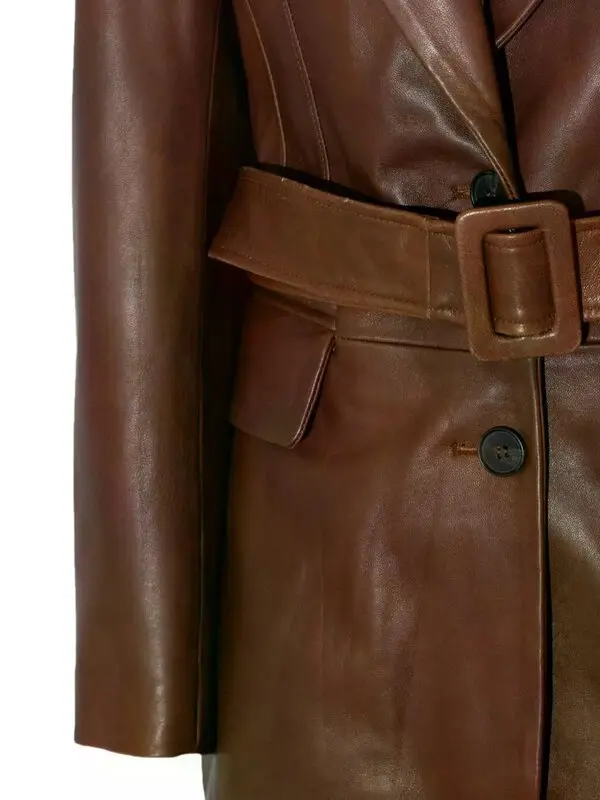 SWORD 6644 Belted Single-breasted Leather Blazer