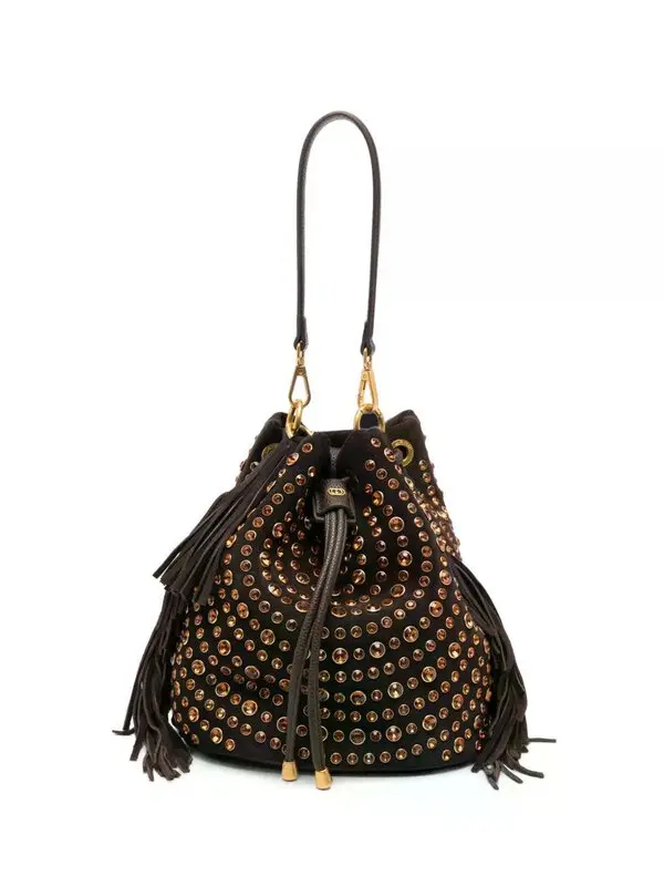 LA CARRIE Andromeda Studded Fringed Bucket Bag