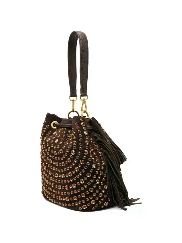 LA CARRIE Andromeda Studded Fringed Bucket Bag