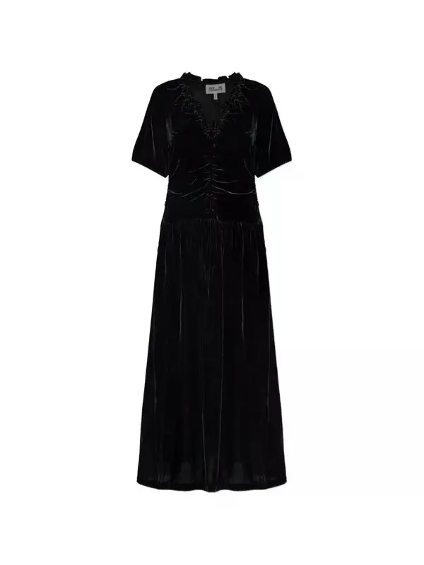 Baum Und Pferdgarten Abelline Ruffled Velvet Maxi Dress - Black