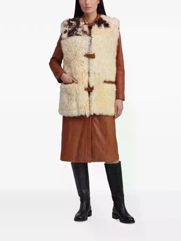 Vintage Two-piece Leather Coat - Brown