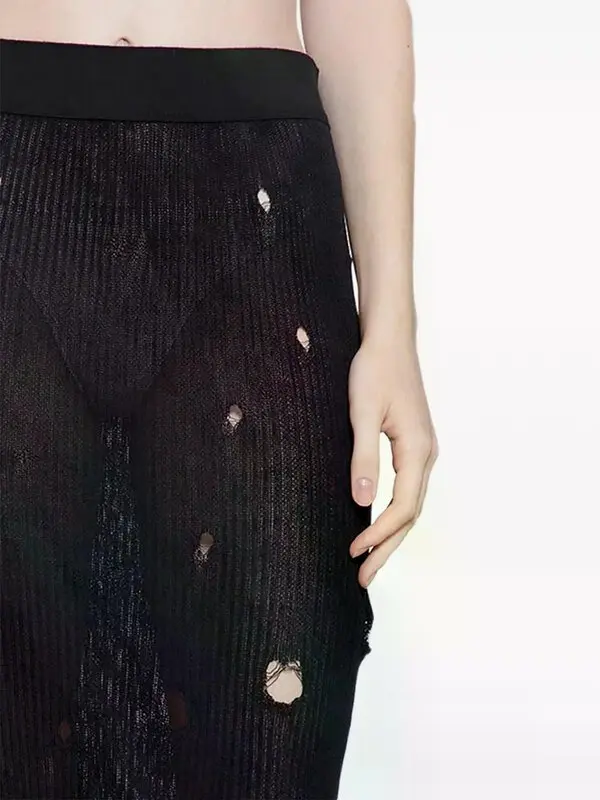 UMA WANG Shredded Ribbed-knit Midi Skirt
