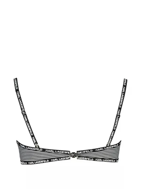 Karl Lagerfeld Striped Logo-strap Bikini Top - Black