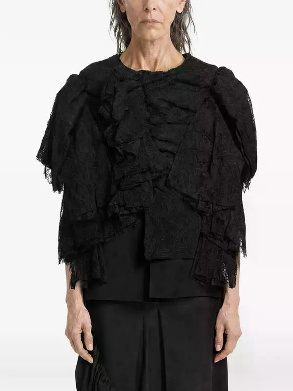 Comme Des Garçons Ruffled Lace-overlay Top - Black