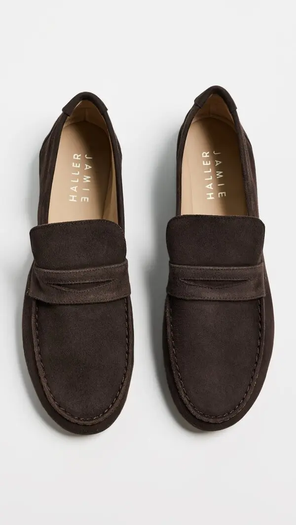 JAMIE HALLER Suede Penny Loafers