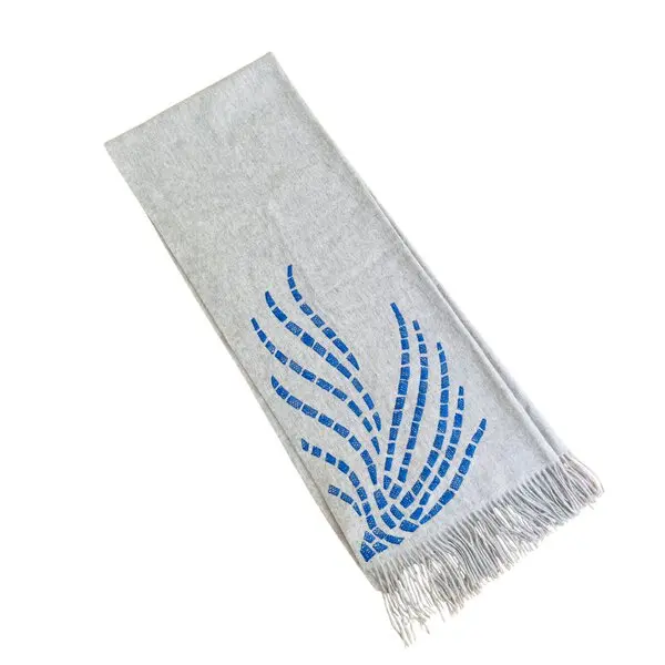 HERITAGEMODA Neutrals Grey Wool Scarf With Hand-embroidered Peacock Feather Motif - Grey/blue