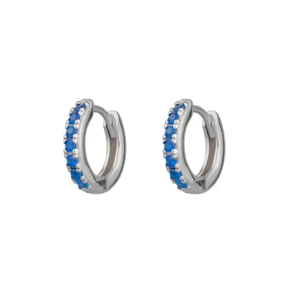 SCREAM PRETTY Silver / Blue Silver Huggie Earrings With Blue Stones - Silver/blue
