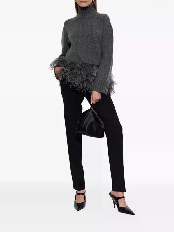 Fabiana Filippi Ostrich Feather-trim Turtleneck Sweater