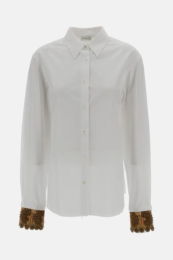 Dries Van Noten Camicia In Popeline Di Cotone Con Ricami