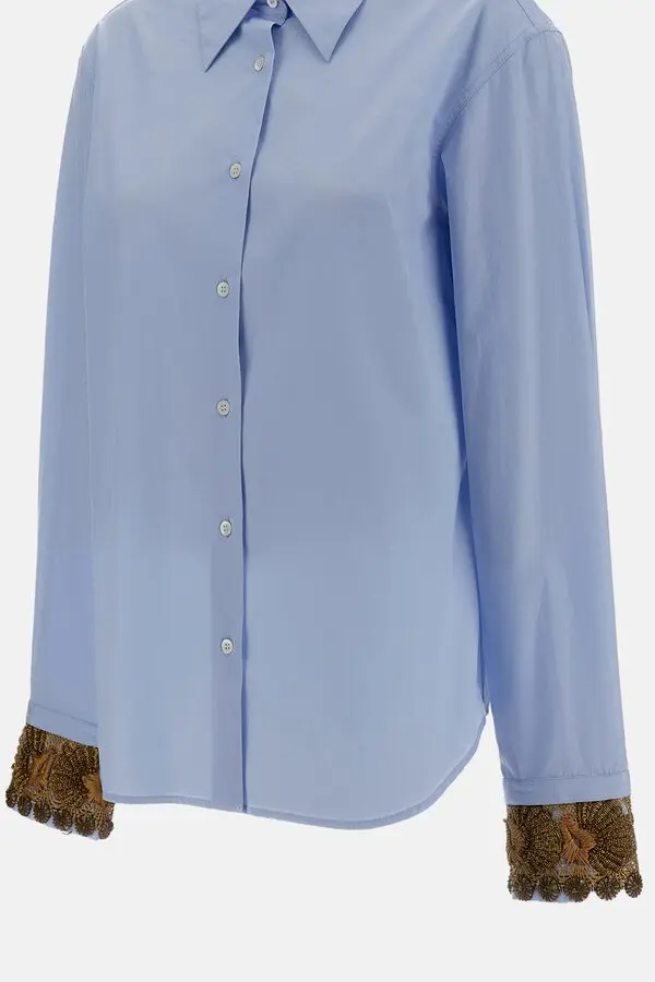 Dries Van Noten Camicia In Popeline Di Cotone Con Ricami - Azzurro