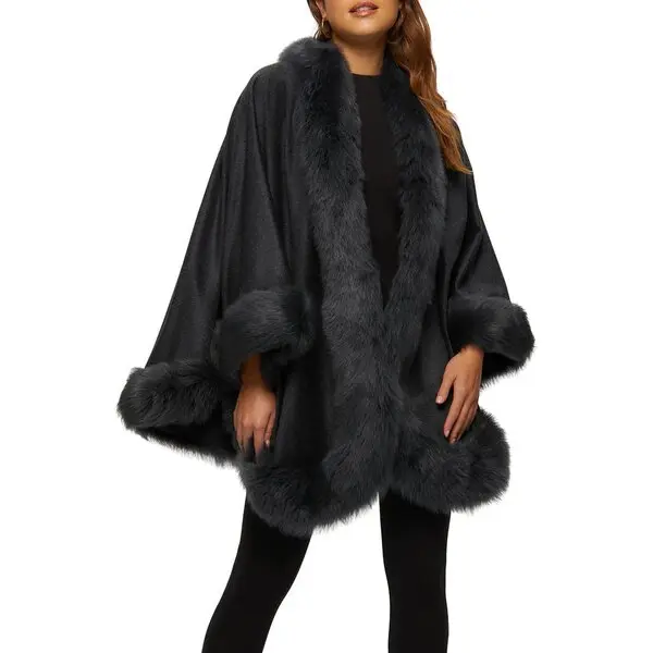 Gorski Cashmere Cape With Genuine Shearling Trim - Anthracite