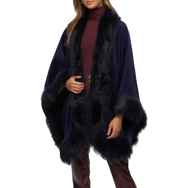Gorski Cashmere Cape With Genuine Shearling Trim