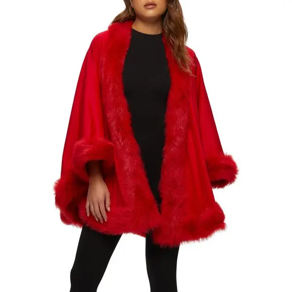 Gorski Cashmere Cape With Genuine Shearling Trim - Red