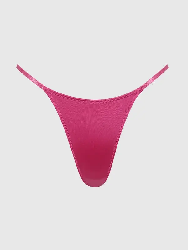 Frederick's Of Hollywood Nadya Liquid Satin & Rope Thong - Raspberry Pink